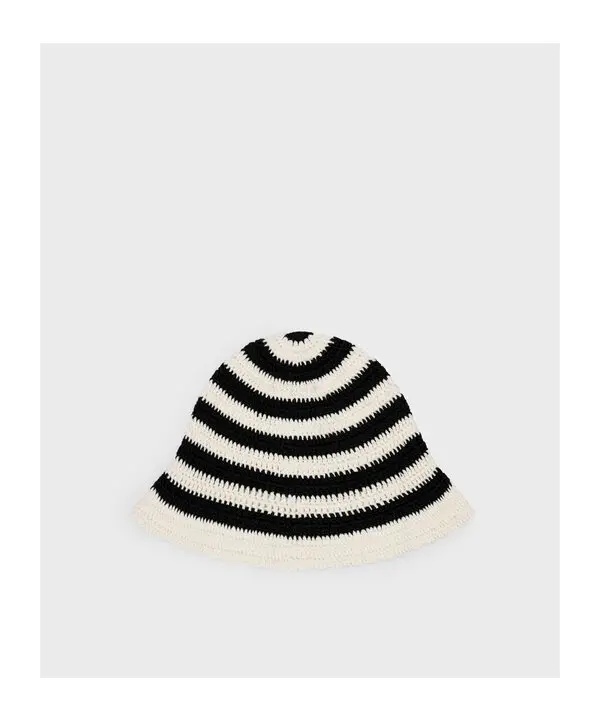 Celine Triomphe Striped Cloche Beanie In Crocheted Cotton