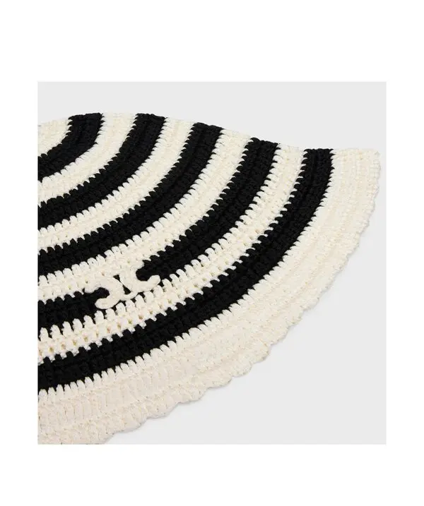Celine Triomphe Striped Cloche Beanie In Crocheted Cotton