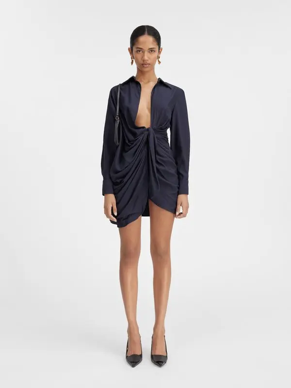 Jacquemus Bahia Ruched Long-sleeve Dress - Blue