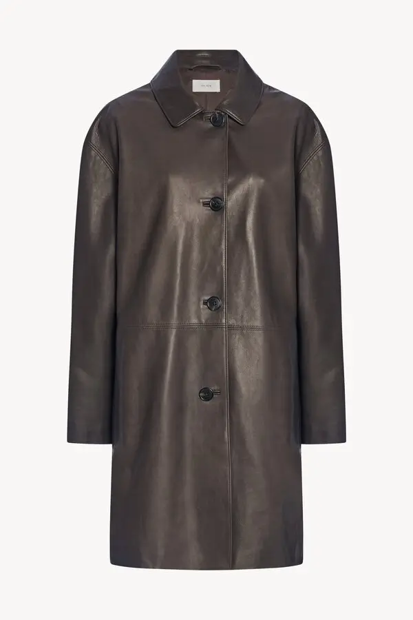 THE ROW Donata Leather Car Coat - Coffee