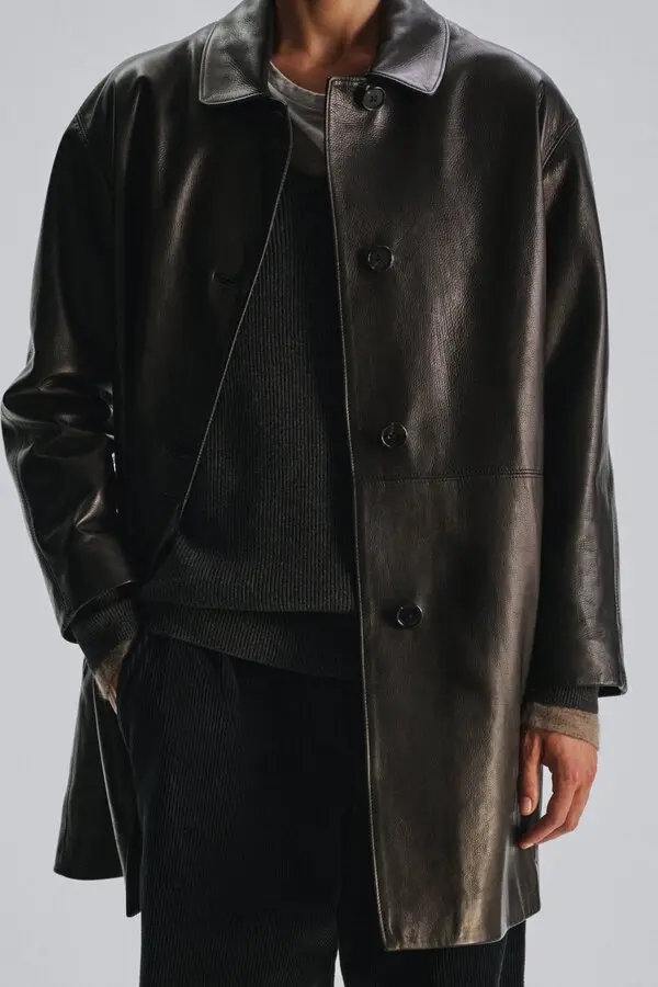 THE ROW Donata Leather Car Coat - Coffee