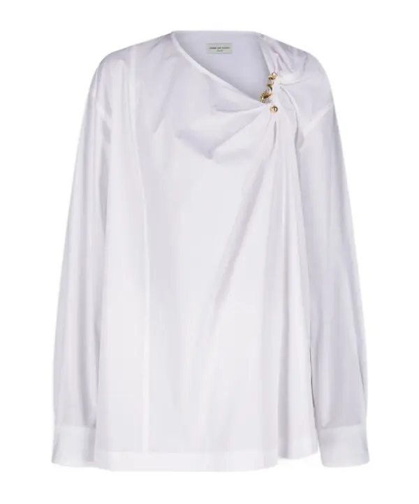 Dries Van Noten Long Sleeve Shirt With Asymmetrical Neckline And Embellishment