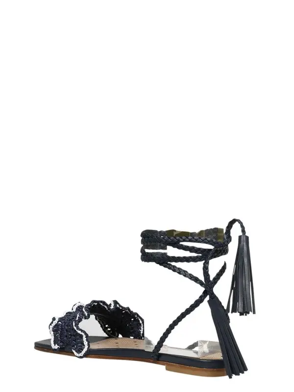 Red Valentino Straw Sandals With Fringed Edge