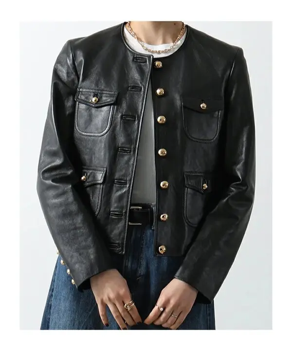 Celine Single-breasted Leather Jacket With Triomphe Buttons - Black
