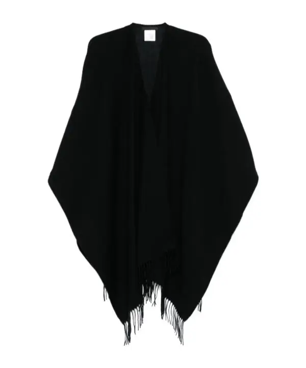 Valentino Garavani Open Front Cape With Fringe And V-neck - Black
