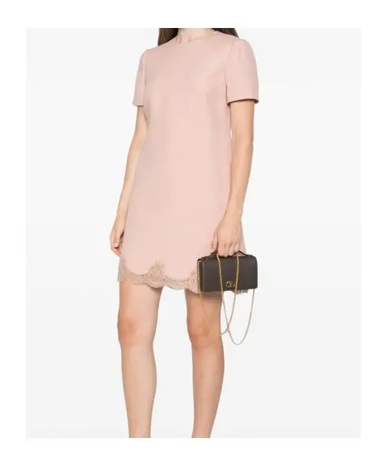 Valentino Garavani Crew Neck Lace-trim Mini Dress