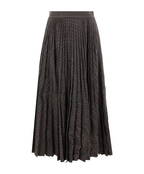 Balenciaga Checkered Pleated Skirt - Black