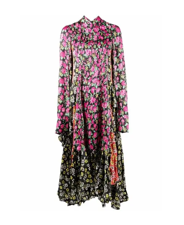 Balenciaga Asymmetric Hem Patched Long Dress - Multicolor