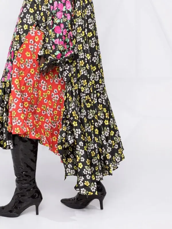 Balenciaga Asymmetrical Hem Patchwork Long Dress