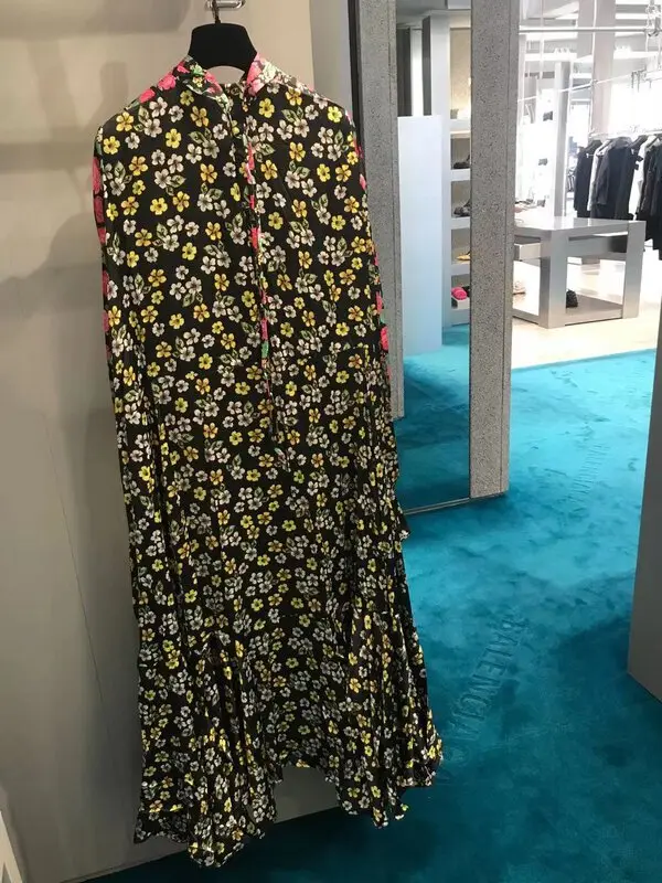 Balenciaga Asymmetrical Hem Patchwork Long Dress