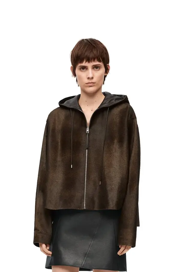 Loewe Hooded Jacket In Hairy Calfskin