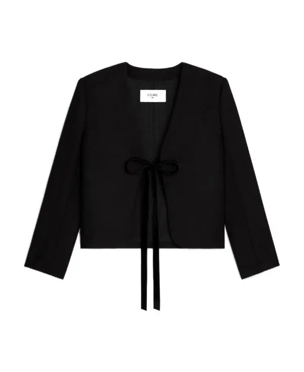 Celine Chelsea Cardigan In Flannel Cashmere With Bow Detail