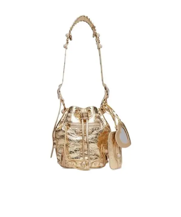 Balenciaga Borsetta A Secchiello Le Cagole Xs Bag Metallizzata Con Strass Da Donna In Oro - Yellow