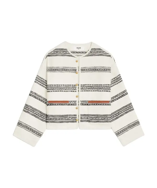 Celine Baja Cardigan In Striped Tweed - Chalk/black