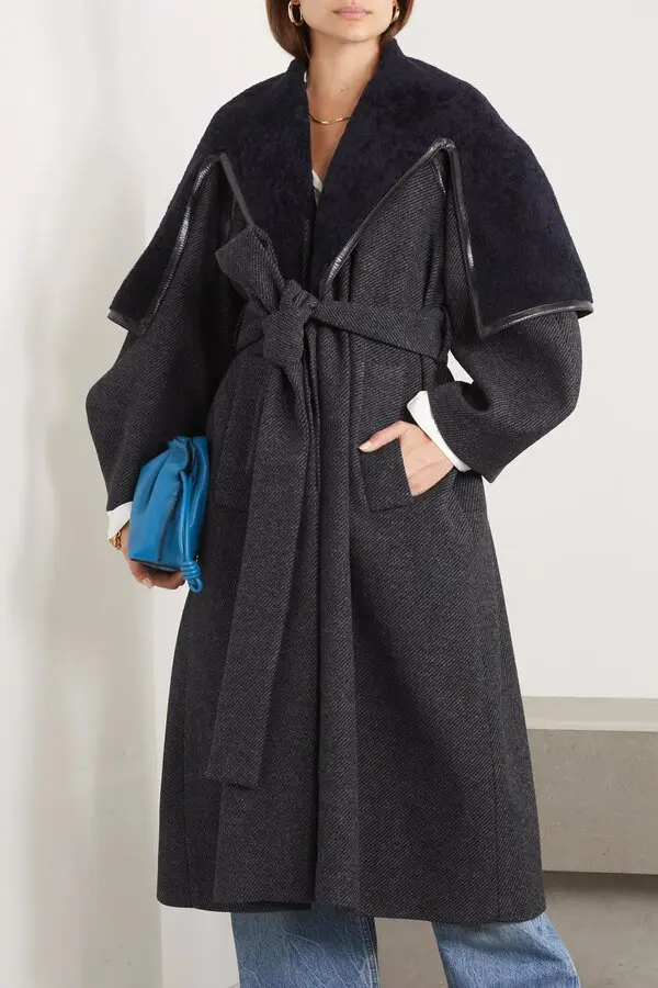 Loewe Wool Coat With Shearling Collar And Belt
