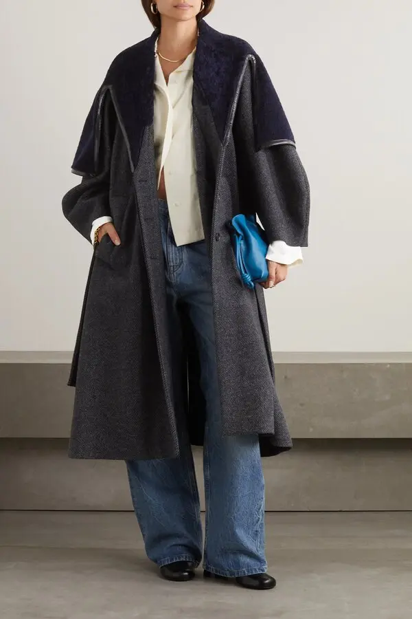 Loewe Wool Coat With Shearling Collar And Belt