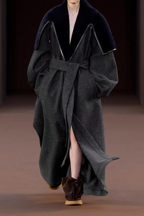 Loewe Wool Coat With Shearling Collar And Belt
