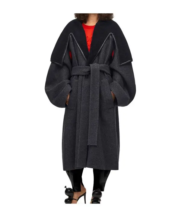 Loewe Wool Coat With Shearling Collar And Belt