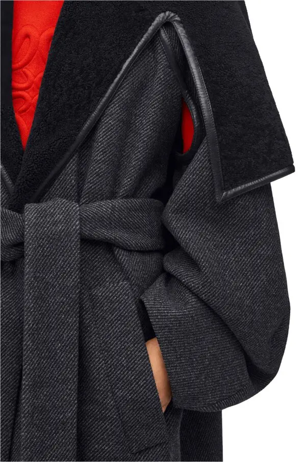 Loewe Wool Coat With Shearling Collar And Belt