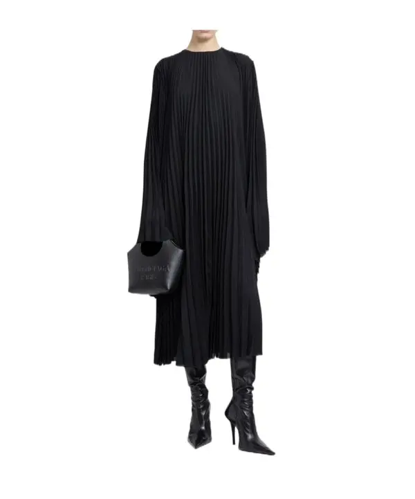 Balenciaga Pleated Wide-sleeve Maxi Dress - Black