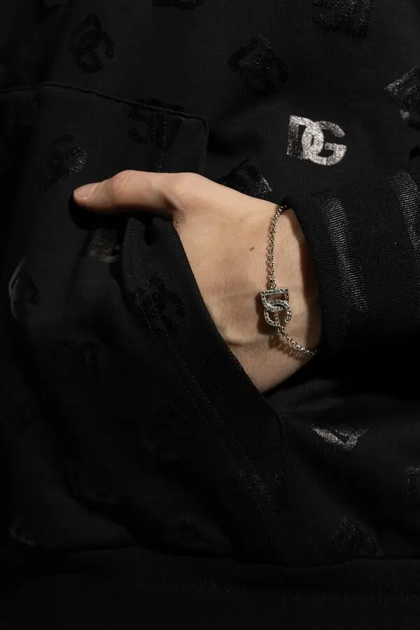 Dolce & Gabbana Crystal Embellished Logo Charm Bracelet