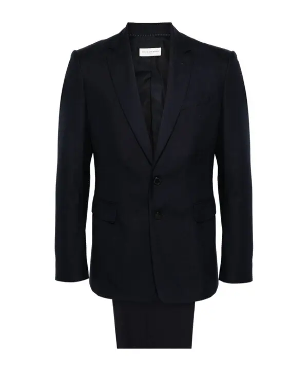 Dries Van Noten Long-sleeved Coat Belt Ring Trousers Suit - Black