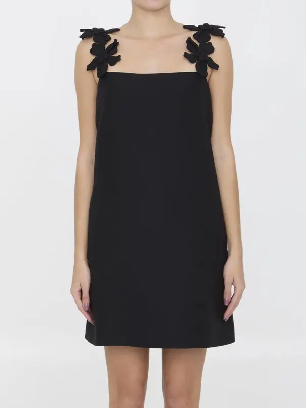 Valentino Garavani Crepe Couture Sleeveless Mini Dress With Floral Appliqu