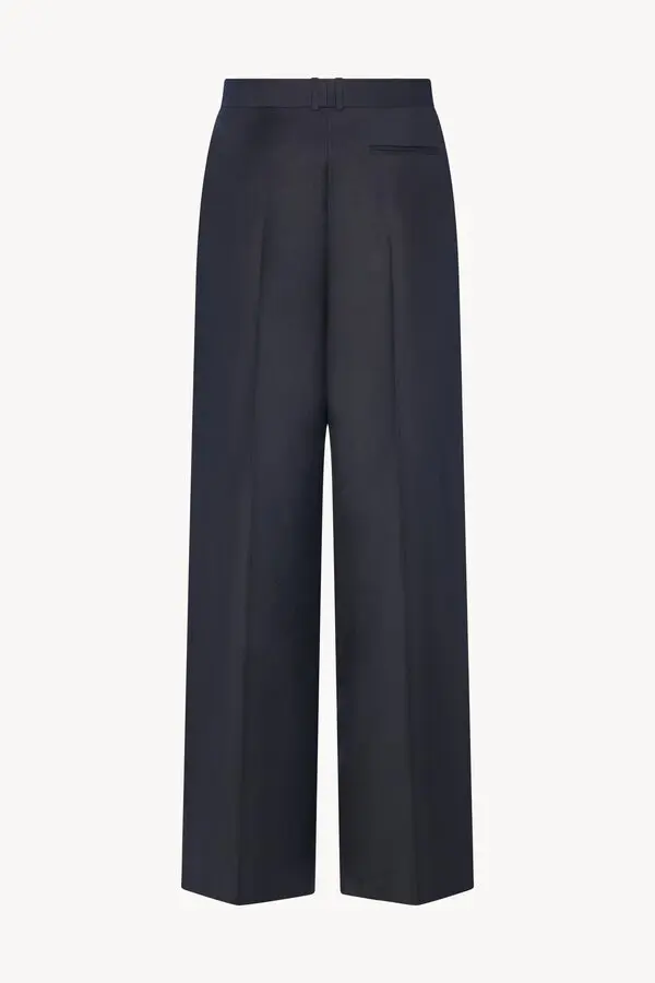 THE ROW Daniela Pleated Wool Twill Wide Leg Pants - Dark Navy