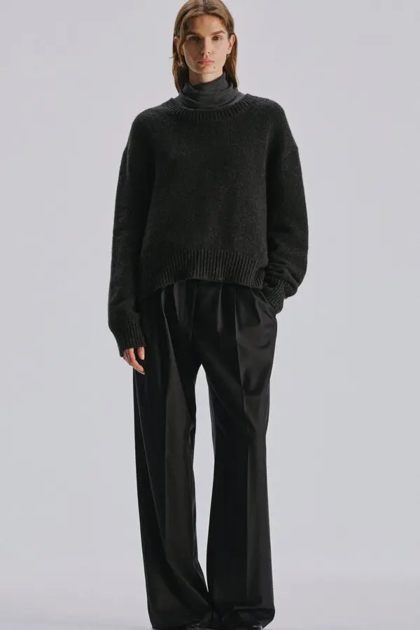 THE ROW Daniela Pleated Wool Twill Wide Leg Pants - Dark Navy