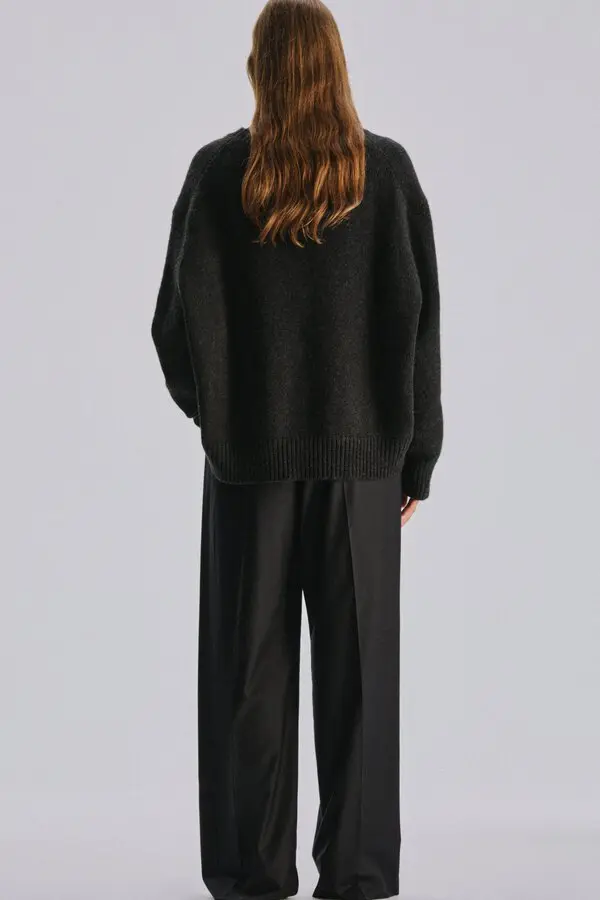 THE ROW Daniela Pleated Wool Twill Wide Leg Pants - Dark Navy