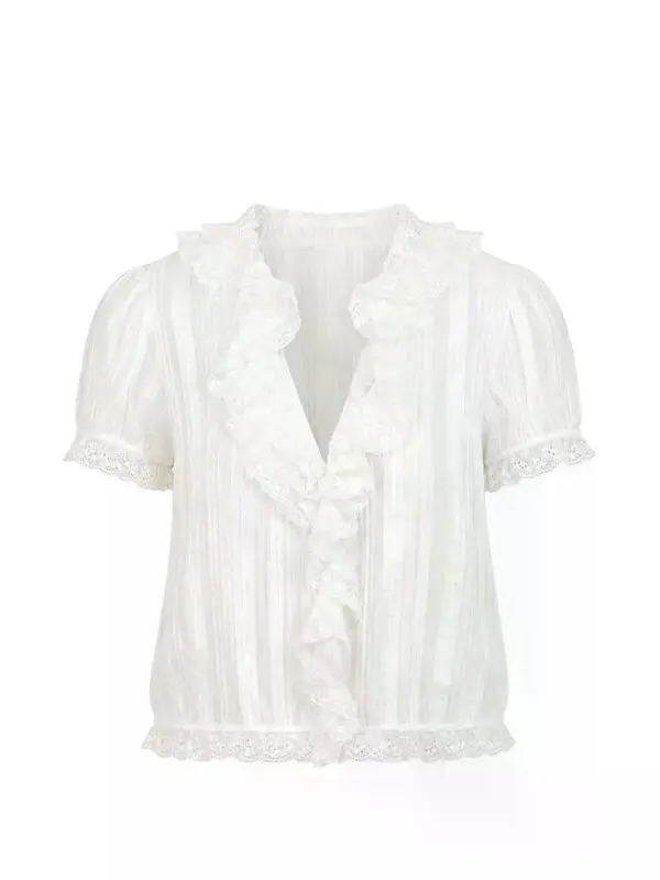 DÔEN Bernadette Ruffled Lace-trim Blouse - White