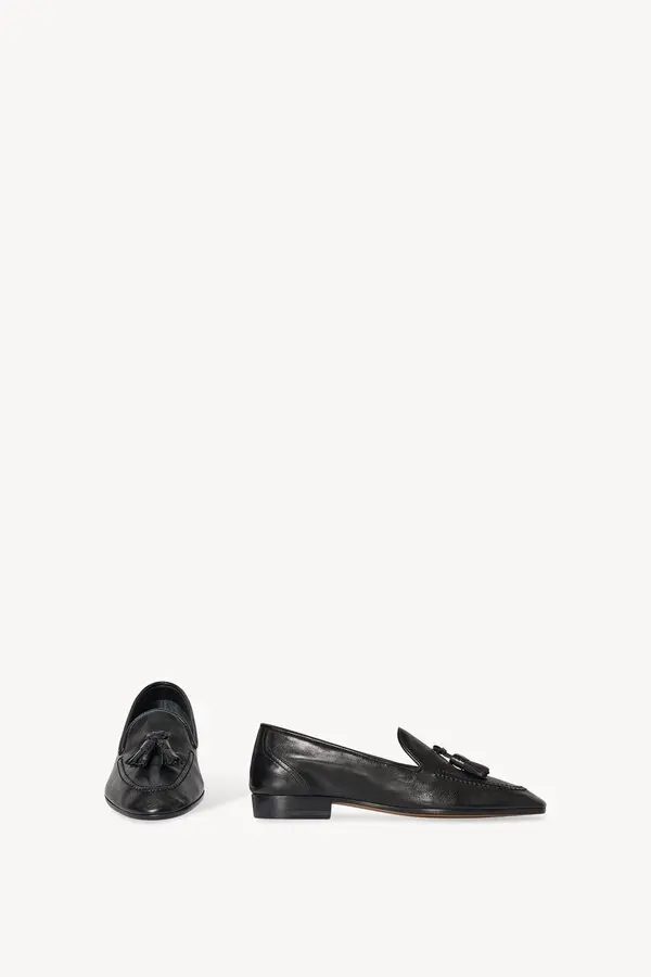 THE ROW Caden Loafer In Grained Calfskin Leather - Black