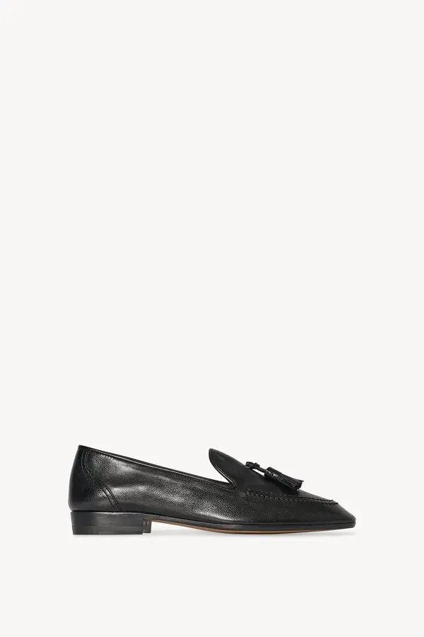 THE ROW Caden Loafer In Grained Calfskin Leather - Black