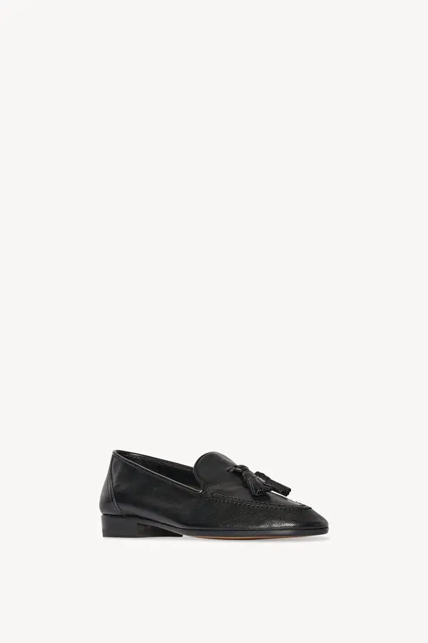 THE ROW Caden Loafer In Grained Calfskin Leather - Black