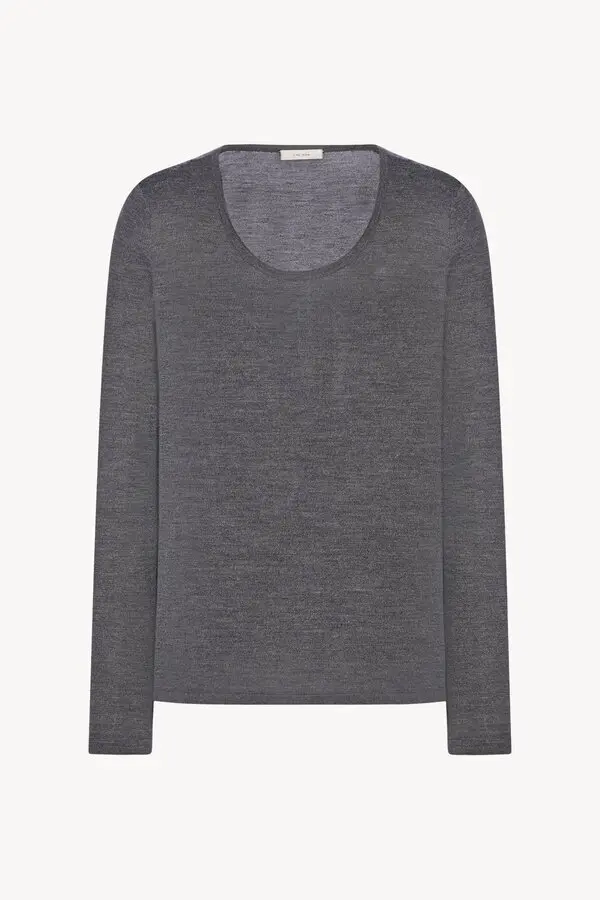THE ROW Pleno Long Sleeve Sweater - Medium Grey Melange
