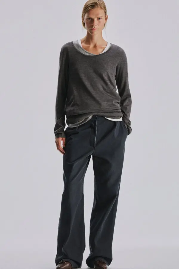 THE ROW Pleno Long Sleeve Sweater - Medium Grey Melange