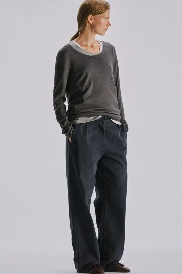 THE ROW Pleno Long Sleeve Sweater - Medium Grey Melange