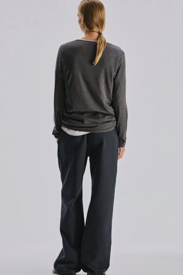 THE ROW Pleno Long Sleeve Sweater - Medium Grey Melange