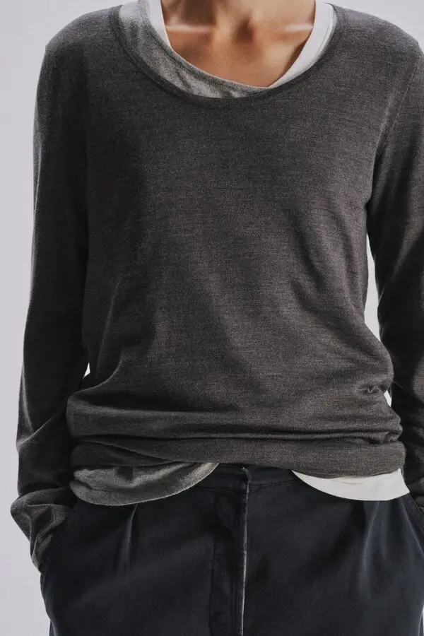 THE ROW Pleno Long Sleeve Sweater - Medium Grey Melange