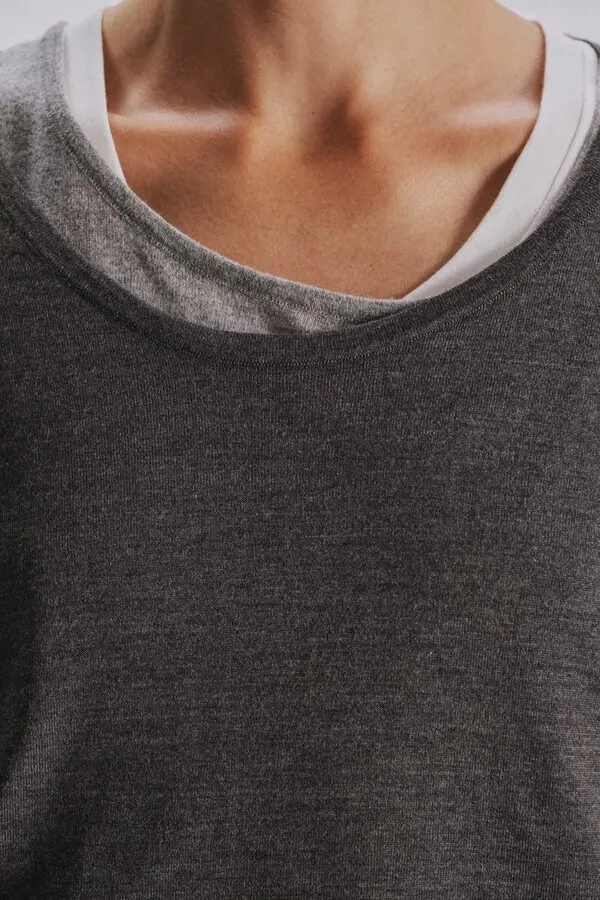 THE ROW Pleno Long Sleeve Sweater - Medium Grey Melange