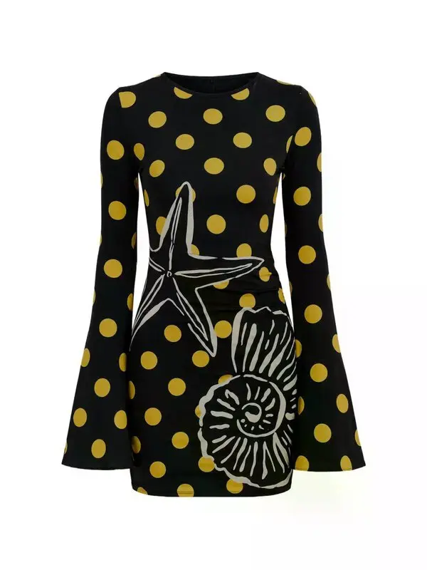 CALA DE LA CRUZ Maisha Polka-dot Starfish-print Mini Dress - Black