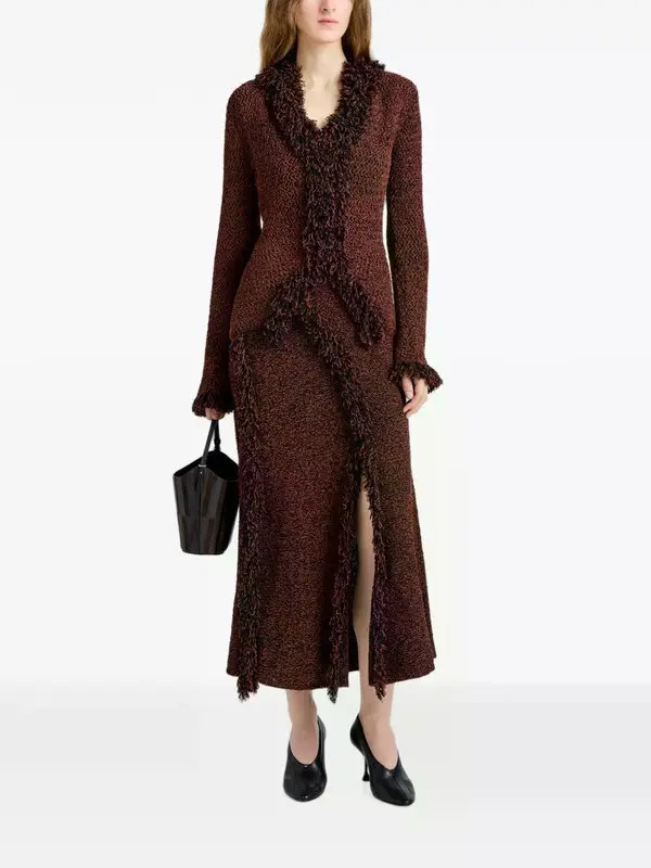 Proenza Schouler Textured Jacquard Long Sleeve Top With Fringe Trim