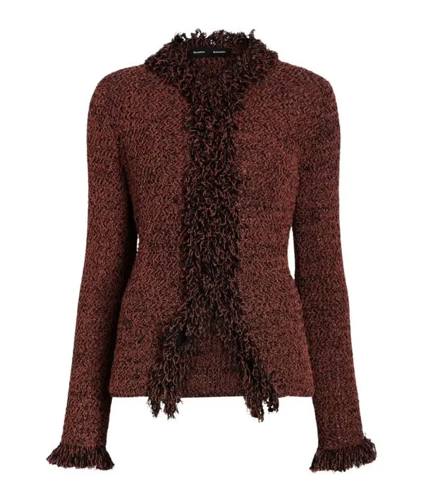 Proenza Schouler Textured Jacquard Long Sleeve Top With Fringe Trim - Brown