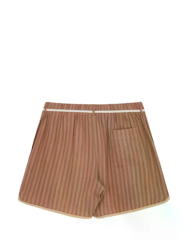 YOUNG N SANG Sketch Striped Drawstring Shorts - Brown