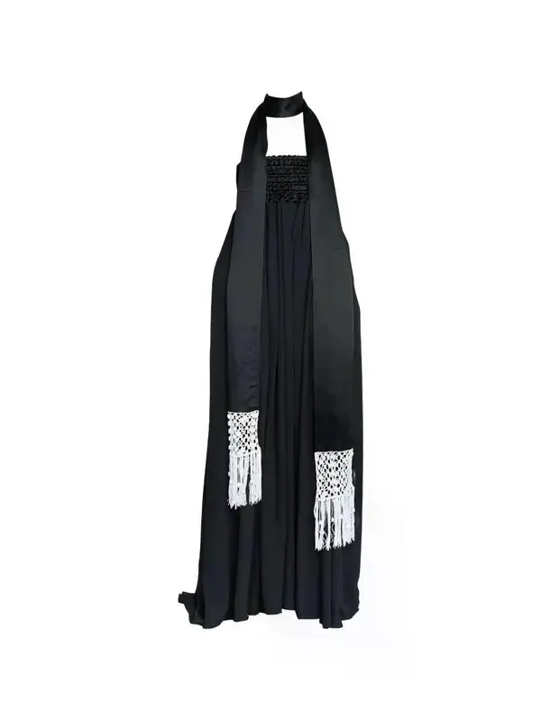 Maria Mcmanus Fringed Scarf-detail Maxi Gown - Black