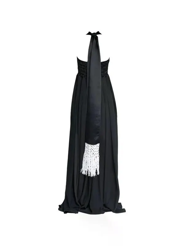 Maria Mcmanus Halterneck Maxi Gown With Scarf Detail And Fringe