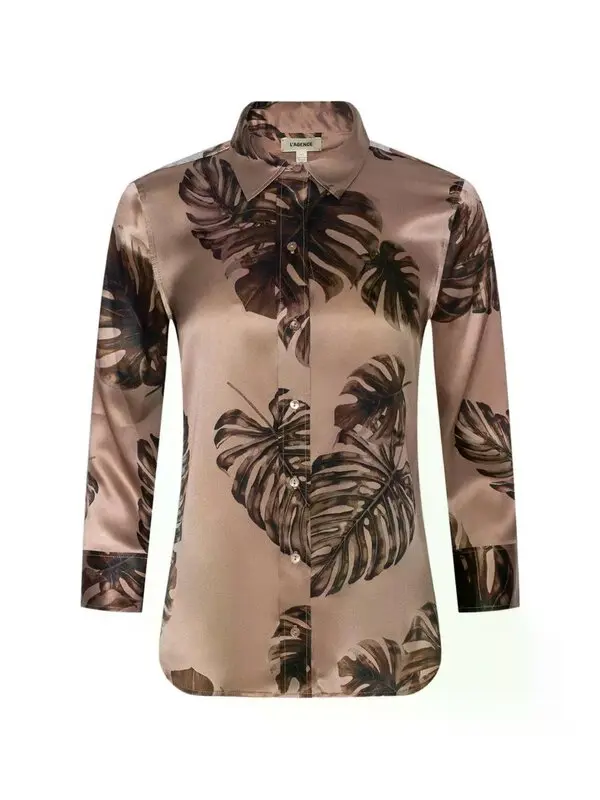 L'Agence Dani Palm-print Silk Shirt - Brown