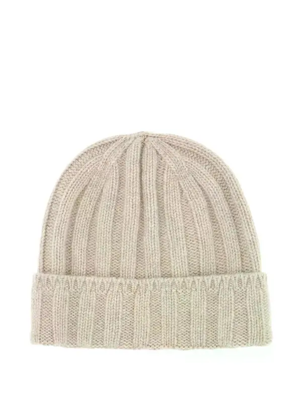 VANISE Ribbed Knit Cashmere Beanie - Neutrals