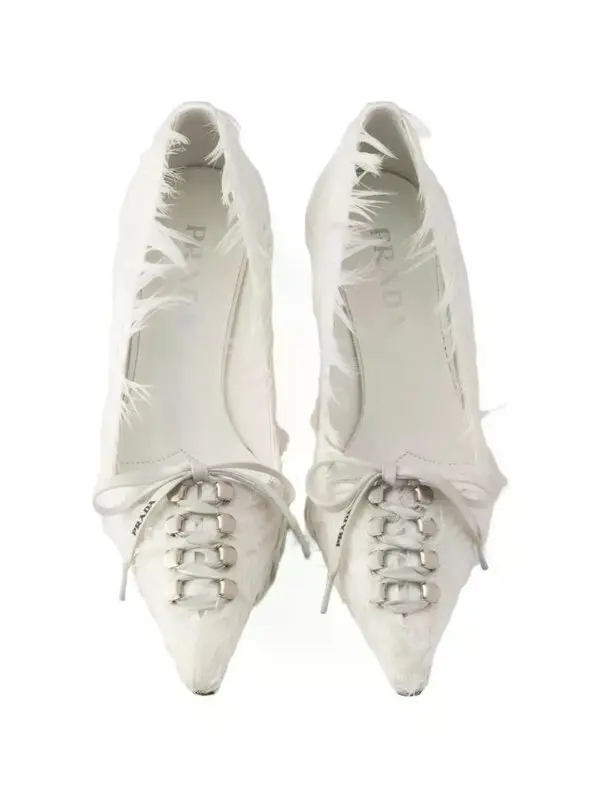 Prada Feather-embellished Satin Pumps