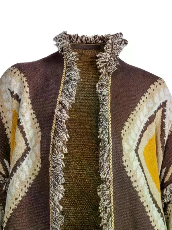 TENSIONE IN Geometric Pattern Fringed Cardigan - Brown